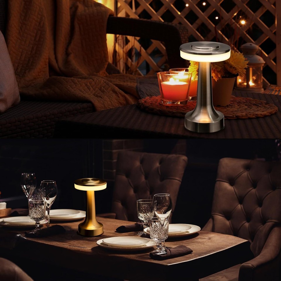 LED Metal Table Lamp Touch 3 Color Dimming Night Light Cordless ...