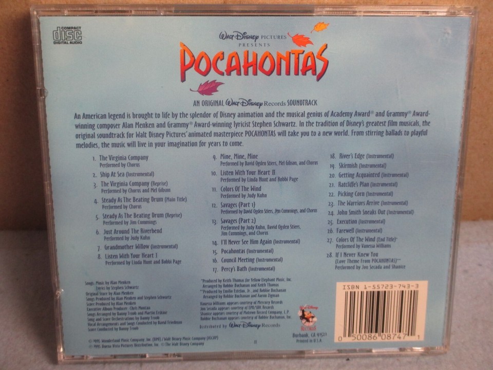 Pocahontas - (Soundtrack) - ( CD - 1995 - Disney 60874-7) Various ...