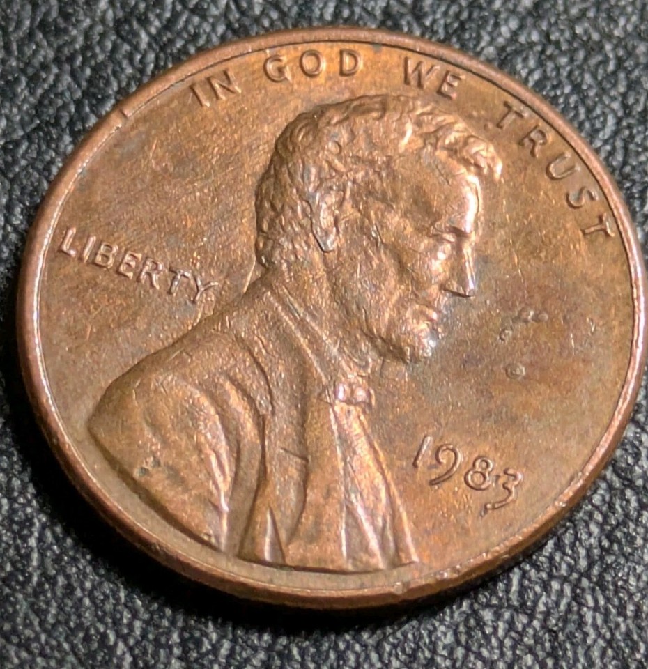 1983 1c Memorial Cent DIE CLASH Error Die Crack Error Red Brown Toned ...