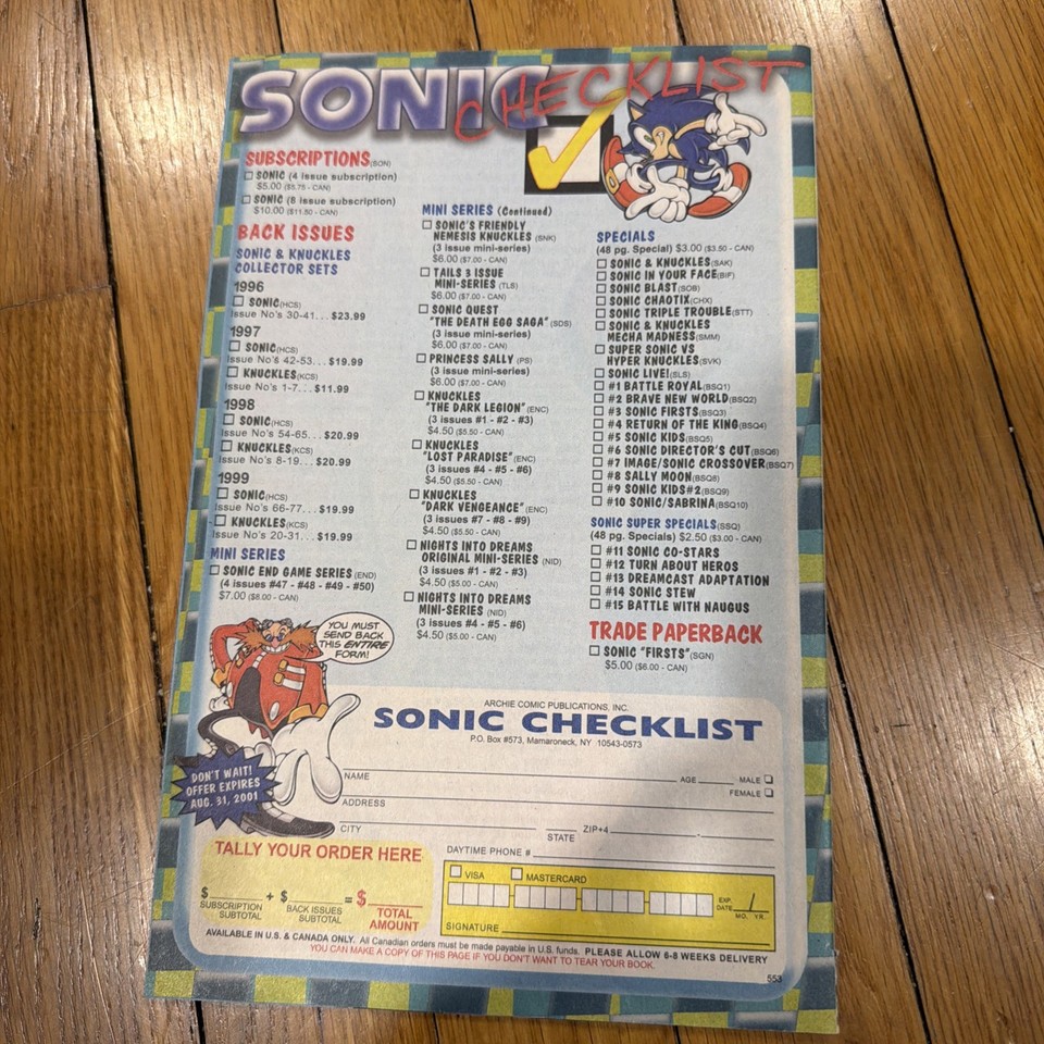 Sonic the Hedgehog #99 Archie Adventure Series 2001 Newsstand MISSING ...