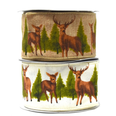 Deer and Trees Woodlands Christmas Wired Ribbon, 2-1/2-Inch, 10-Yard | eBay