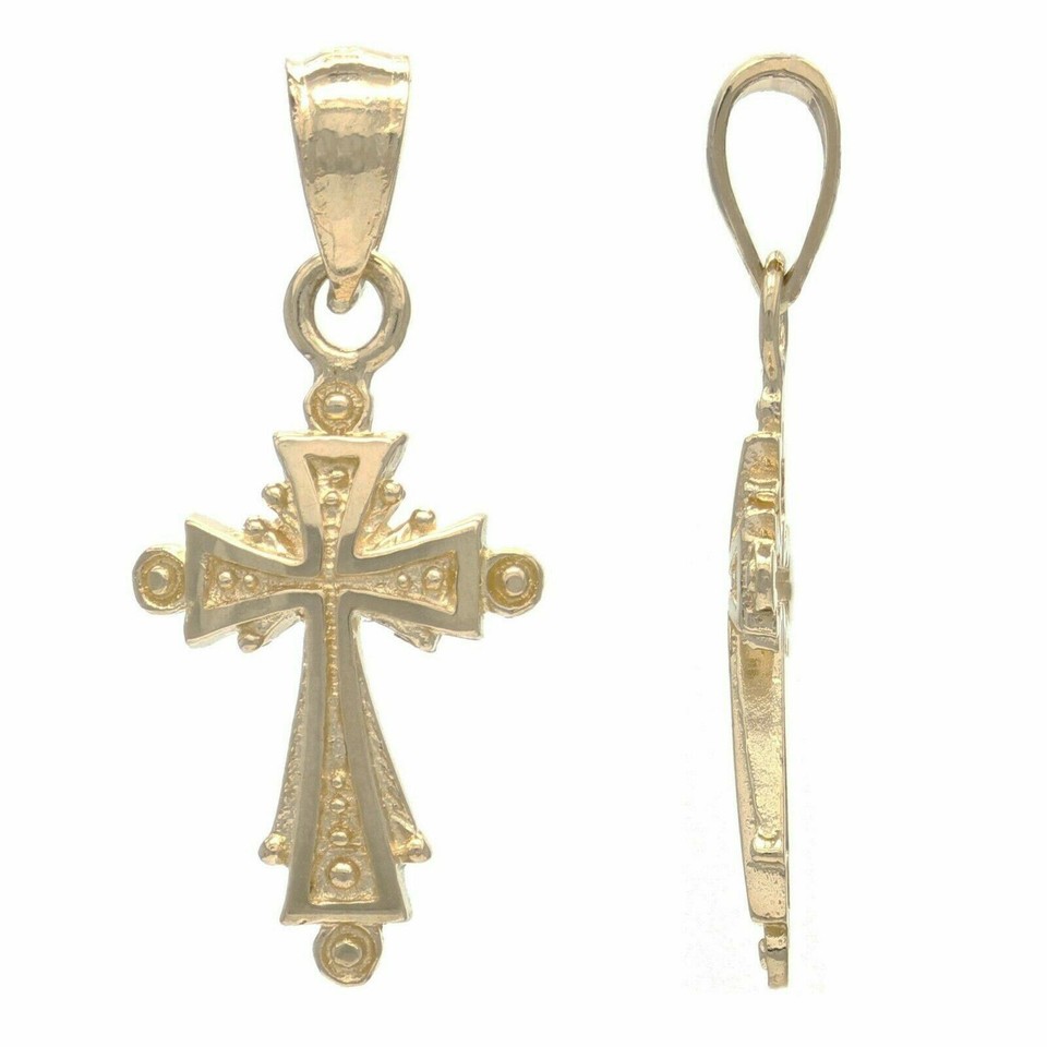 14k Yellow Gold Solid Small Religious Filigree Cross Charm Pendant 1.3 ...
