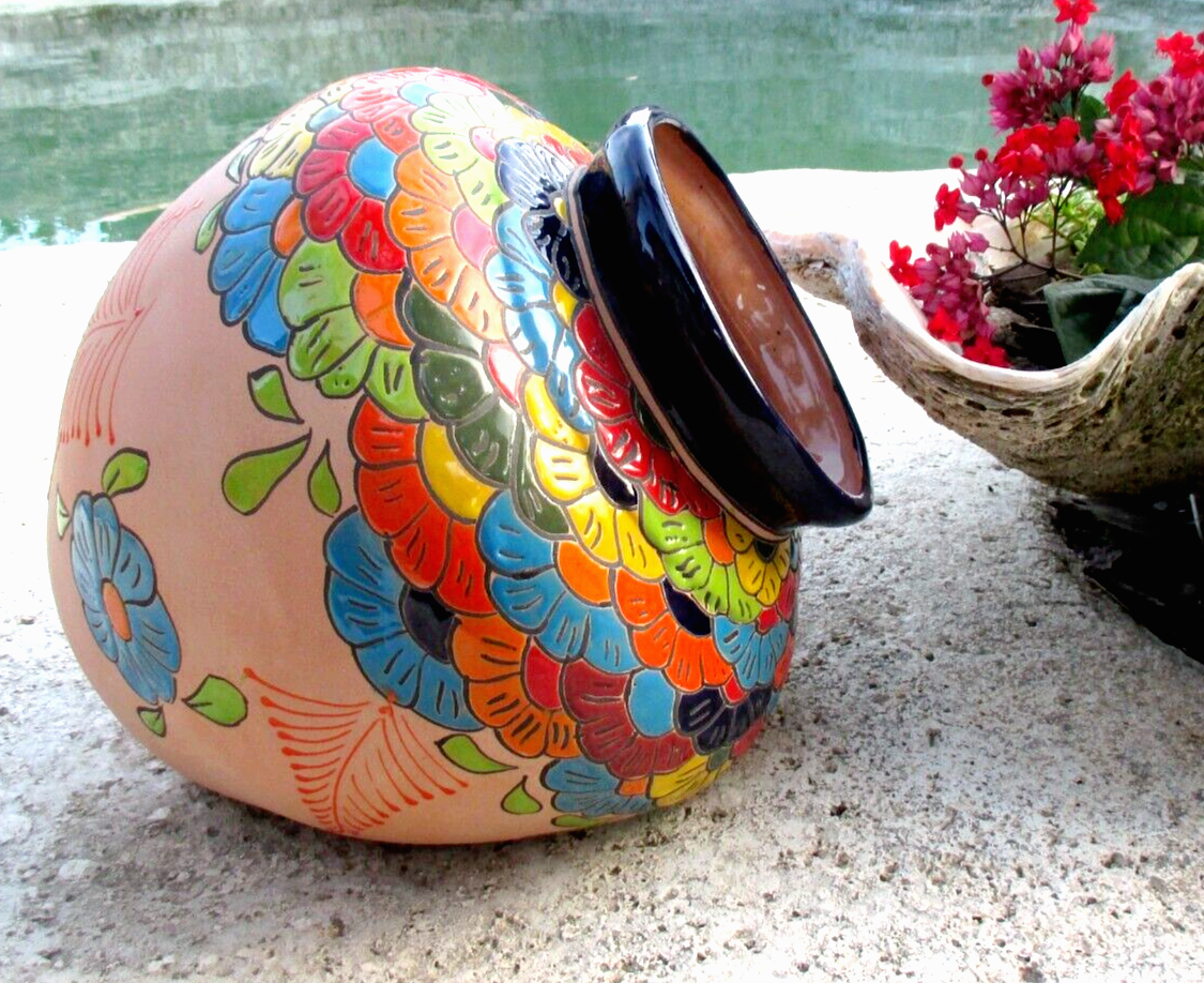 Mexican Pottery Planters Large Trendspot 16 In. Teal Talavera Cantina
