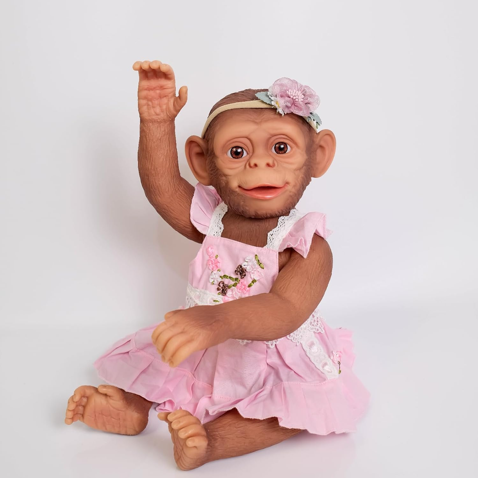 20 Inch Realistic Monkey Doll Lifelike Reborn Baby Doll Full Body Vinyl ...