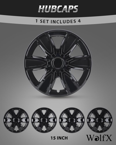 15" Set of 4 Black Lacquer Wheel Rim Covers Snap On Hub Caps For R15 ...