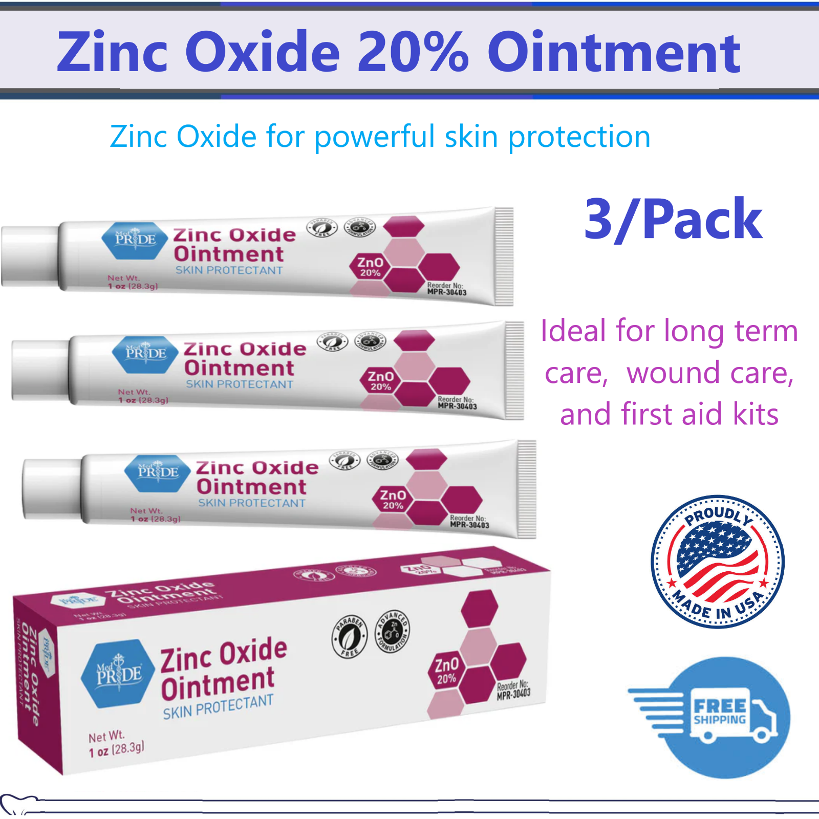 3/Pk -Zinc Oxide 20% Ointment – 1oz Tube, Skin Relief for Dryness ...