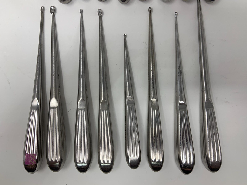 Set of 17 Codman Brun Bone Curettes Straight & Angled Orthopedic Neuro ...
