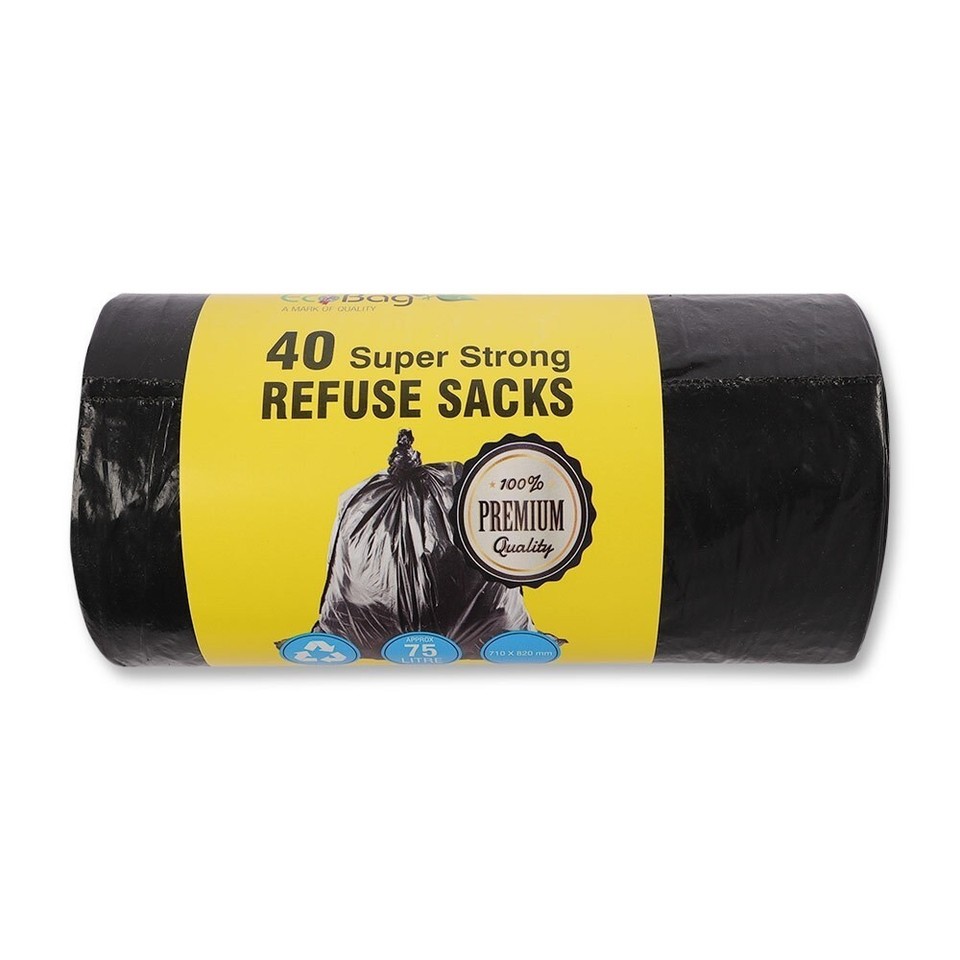 Eco Bag 40 Super Strong 75 L Refuse Sacks, Black, Super Strong | eBay UK