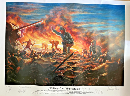 WW2 GERMAN VINTAGE PRINT "WIKING DIVISION" W-SS VOLUNTEERS SIGNED BY 7 ...