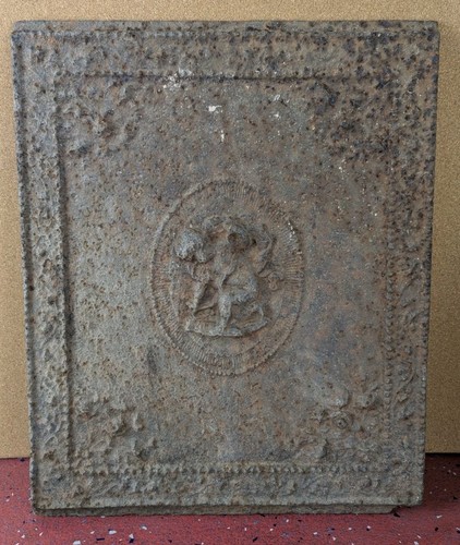Antique Cast Iron Fireplace Fireback Panel Plate Cherub Face 13 3/4"x17 ...
