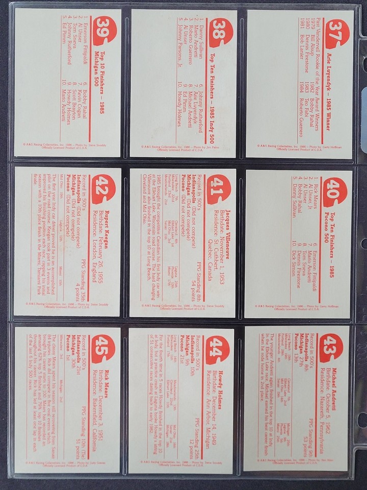 1986 A&S "PPG Indy Car World Series" Complete (50) Racing Card Set | eBay