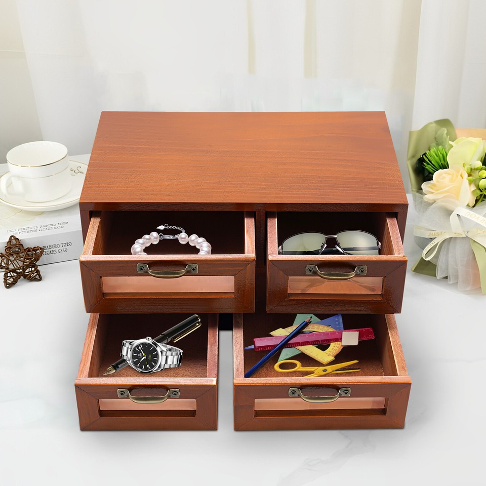 Desk Organizer with Drawers Wooden Desktop Storage Cabinet Storage Box ...