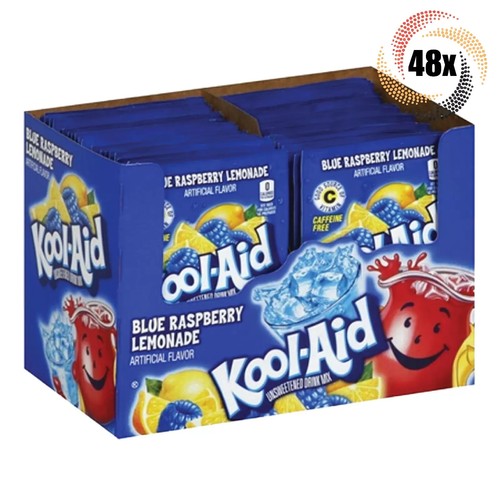 Full Box 48x Packets Kool-Aid Blue Raspberry Lemonade Caffeine Free ...