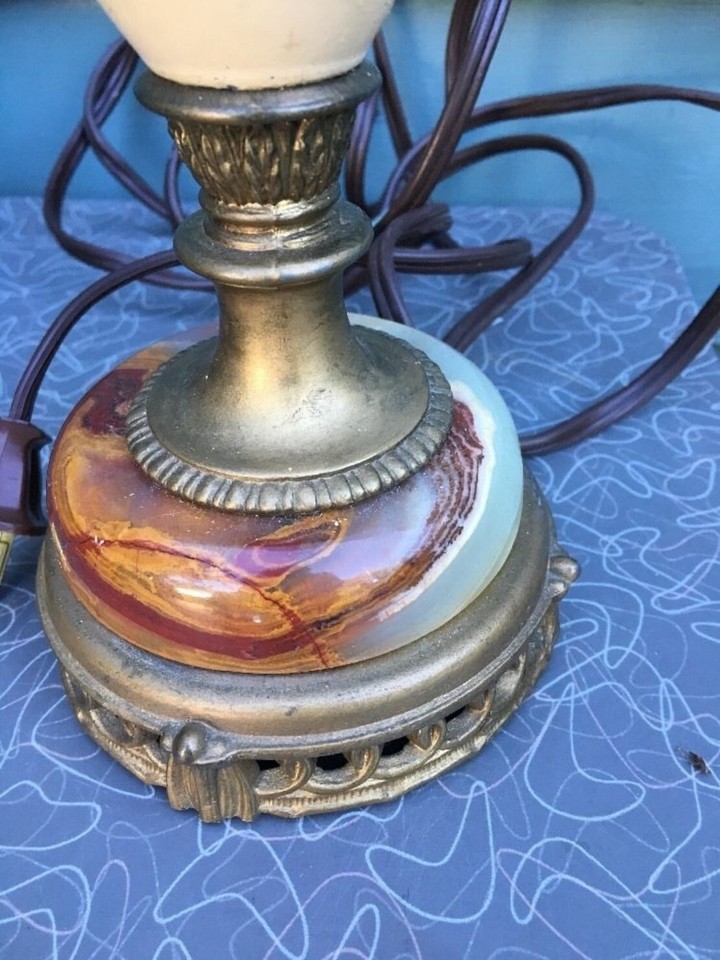 Vintage Table Lamp Buffet Lamp Brass Agate metal banquet lamp Art Deco ...