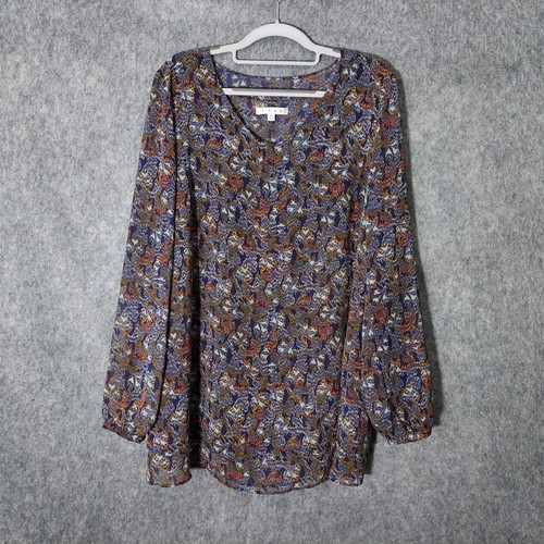 Cabi Tunic L Layered Long Puff Sheer Sleeve Floral Round Neck Casual ...
