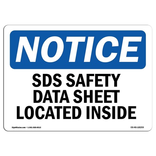 OSHA Notice Sign - SDS Safety Data Sheet Located Inside | Aluminum Sign ...