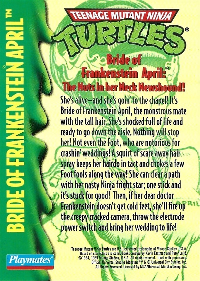 TEENAGE MUTANT NINJA TURTLES PLAYMATES INSERT CARD BRIDE OF ...