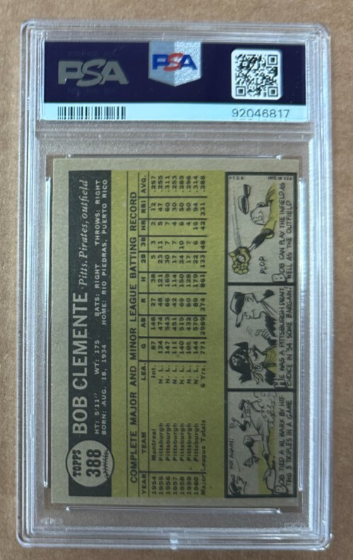 1961 Topps Baseball #388 Roberto Clemente Bob PSA 5 Graded card Pirates ...