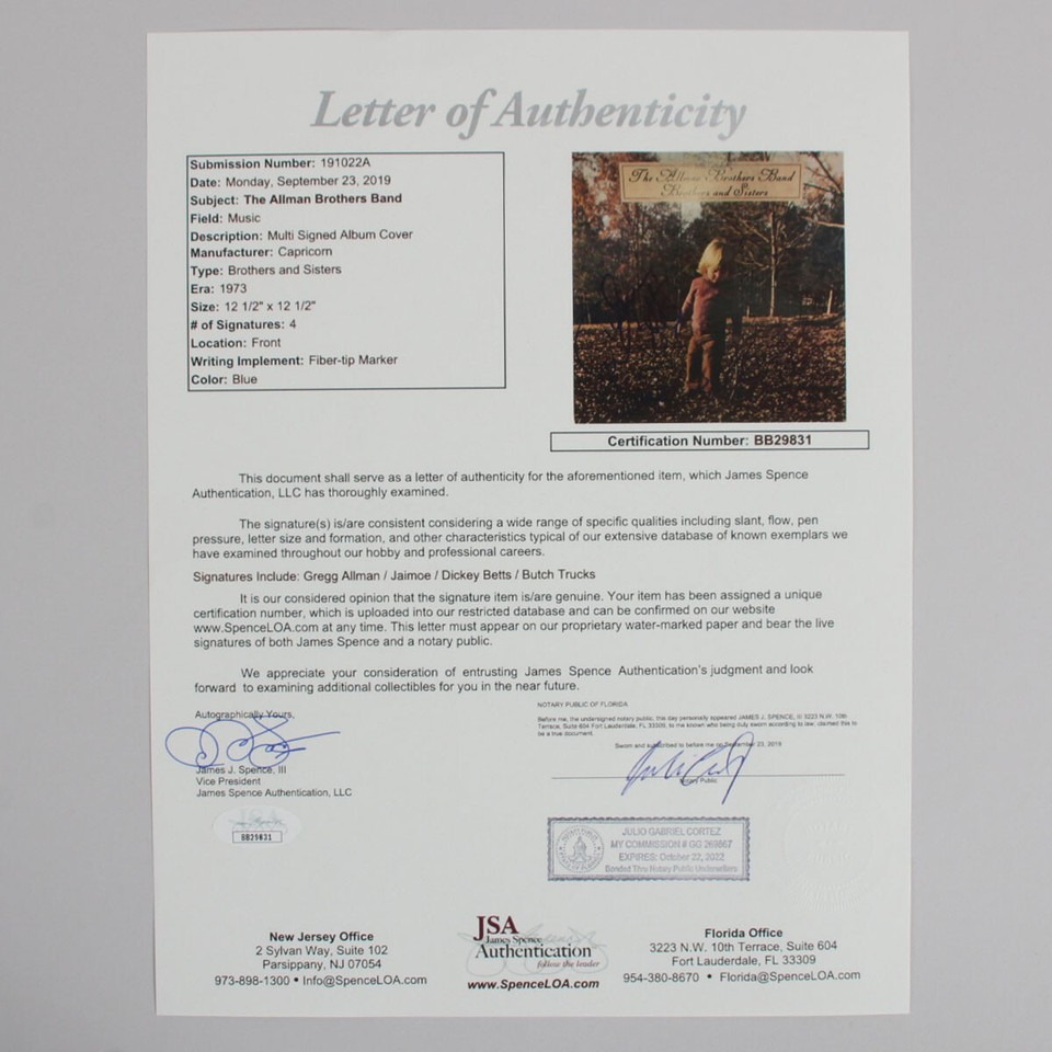 The Allman Brothers Band Signed Record Album - COA JSA | eBay