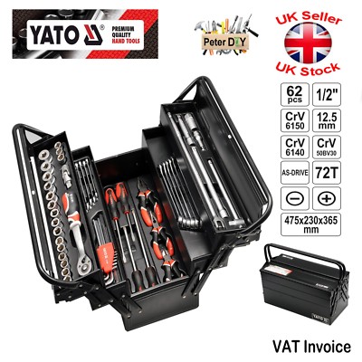 62 pcs 1/2 Ratchet Socket Set Tools Box Case Toolbox Yato Professional ...