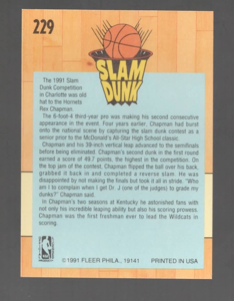 1991 Fleer #229 Rex Chapman Slam Dunk Mint | eBay