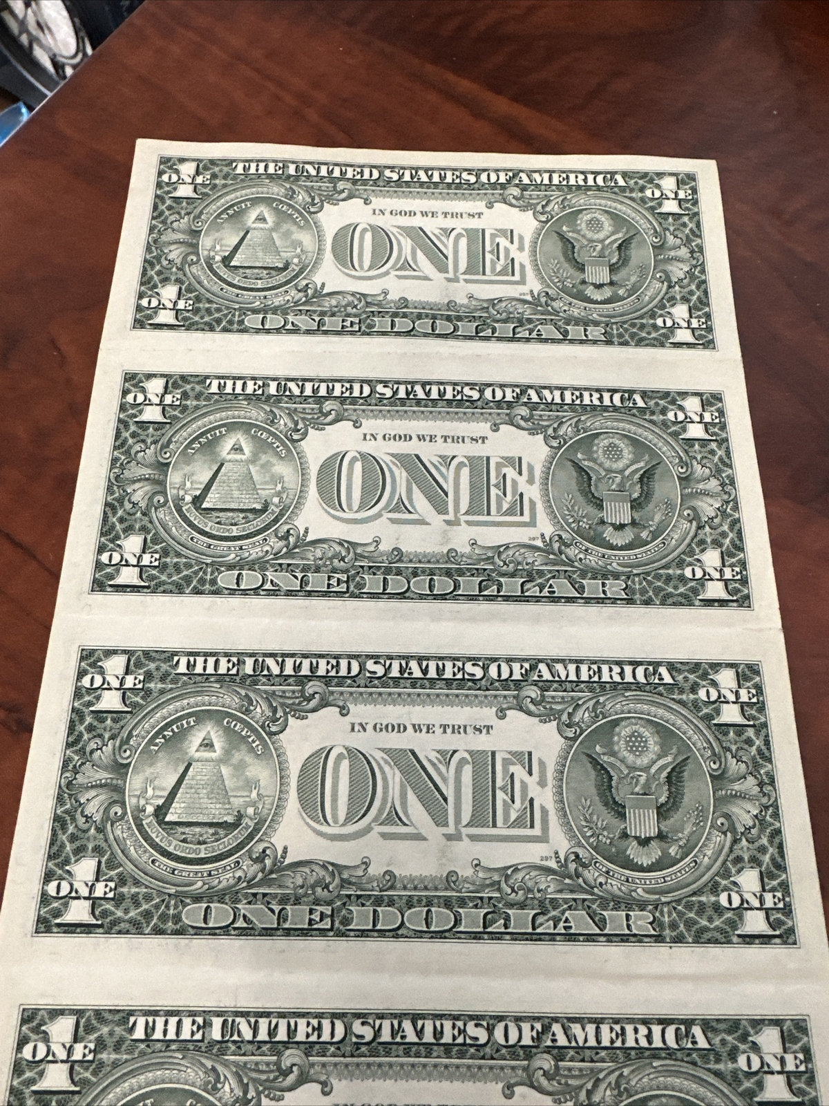 Uncut sheet of four (4) $1 one dollar bills 1995. Uncirculated | eBay