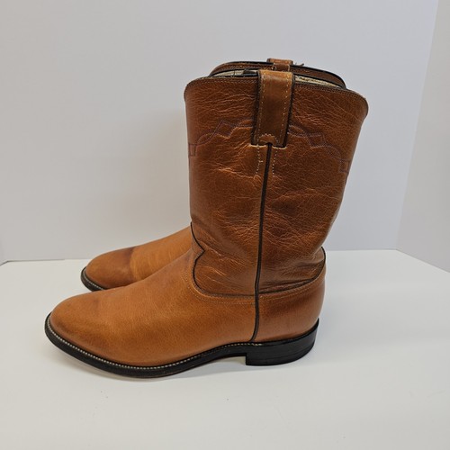 Justin Classic Cognac Leather Roper Style 3438 Side Zip Cowboy Boots ...
