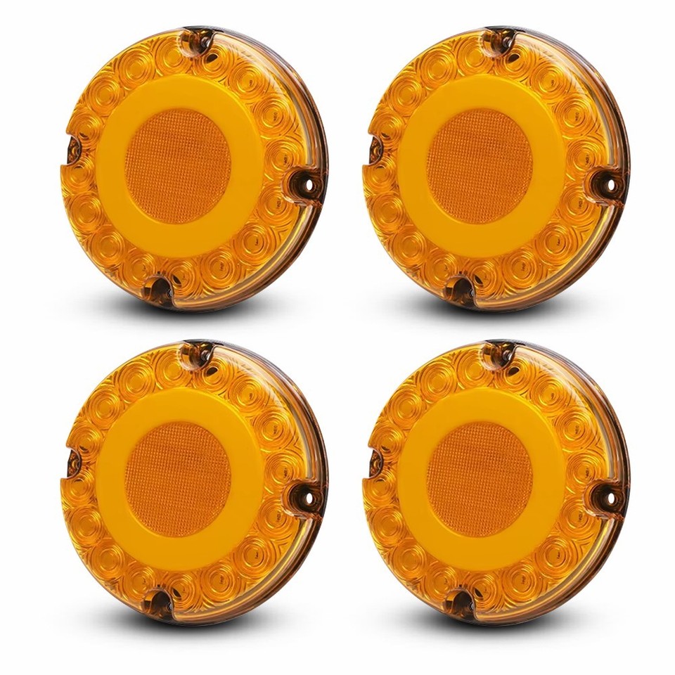 4PC LED 7in Round Amber Tail Light Rear Brake DRL Turn Signal Bus Truck ...