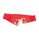 Women Coral Exotic Color Elastic Wide Band Fashion Belt Gold Metal C ...