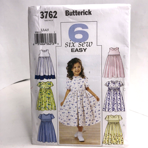 Butterick Sewing Pattern 3762 Six Sew Easy Girl Dress Size 2 3 4 5 ...
