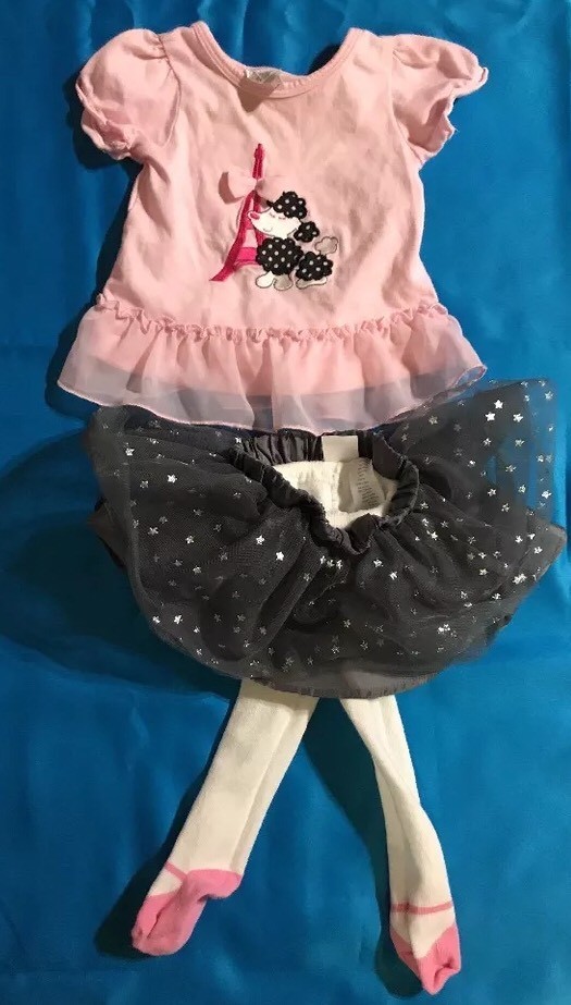 GYMBOREE GRAY Tulle Skirt Footed Tutu Tights W/Swiggles Pink Top Girls ...