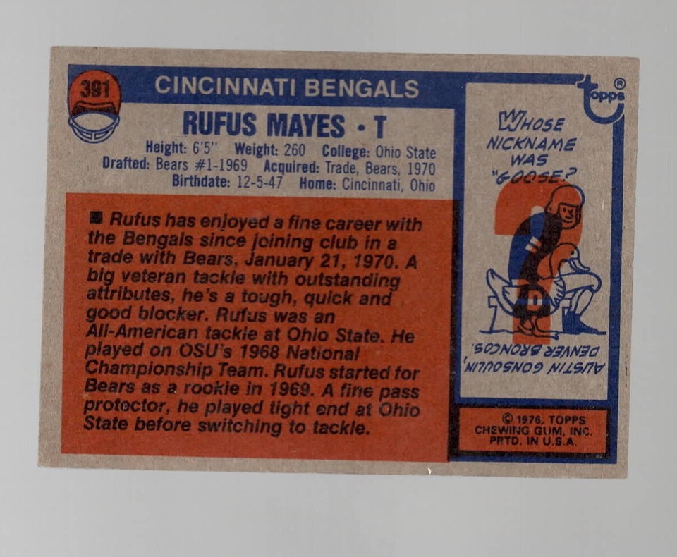 1976 Topps #391 Rufus Mayes Excellent | eBay
