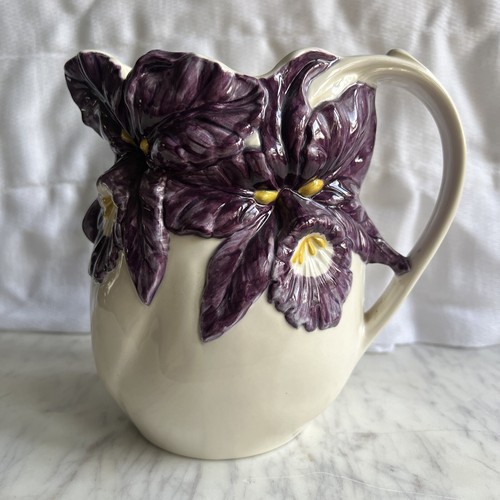Beautiful Vintage Floral Pitcher , Yellow And Purple Flower | eBay