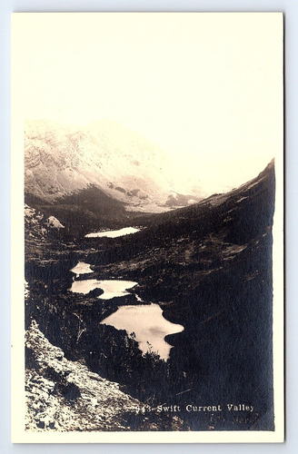 Postcard RPPC Glacier National Park Swift Current Valley Lakes Aerial ...