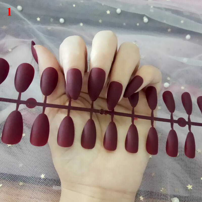 24 Pcs Matte Fake False Nails Tip Full Cover Reusable Ballerinas ...