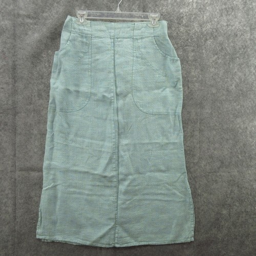 FLAX Designs Women's Straight Midi Skirt S Blue Linen Front Pocket Pull ...