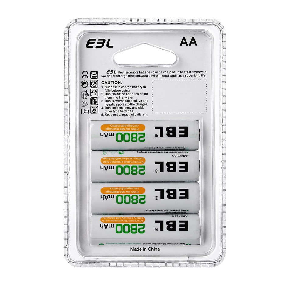 EBL 4-24x 1.2V NiMH Rechargeable AA Batteries 2800mAh Double A Battery ...