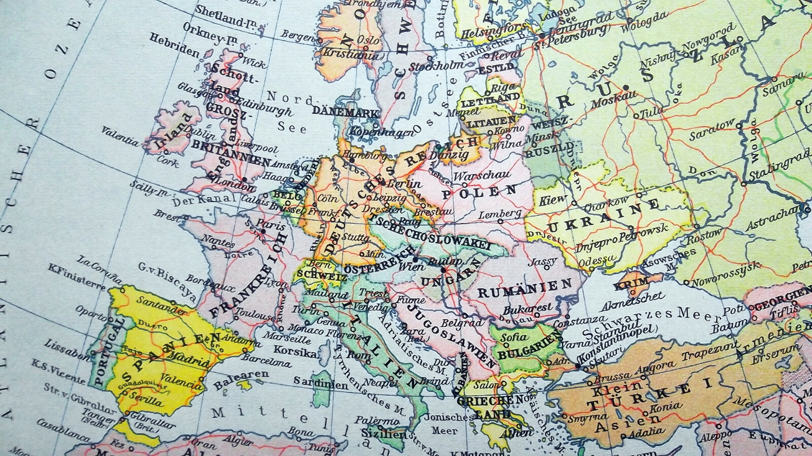 MAP OF EUROPE - 1934 COLOR Antique Print | eBay