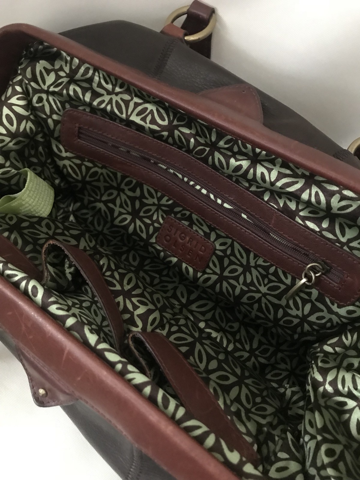 SIGRID OLSEN Brown Leather Tote Bag Satchel Purse With Magnetic Closure ...