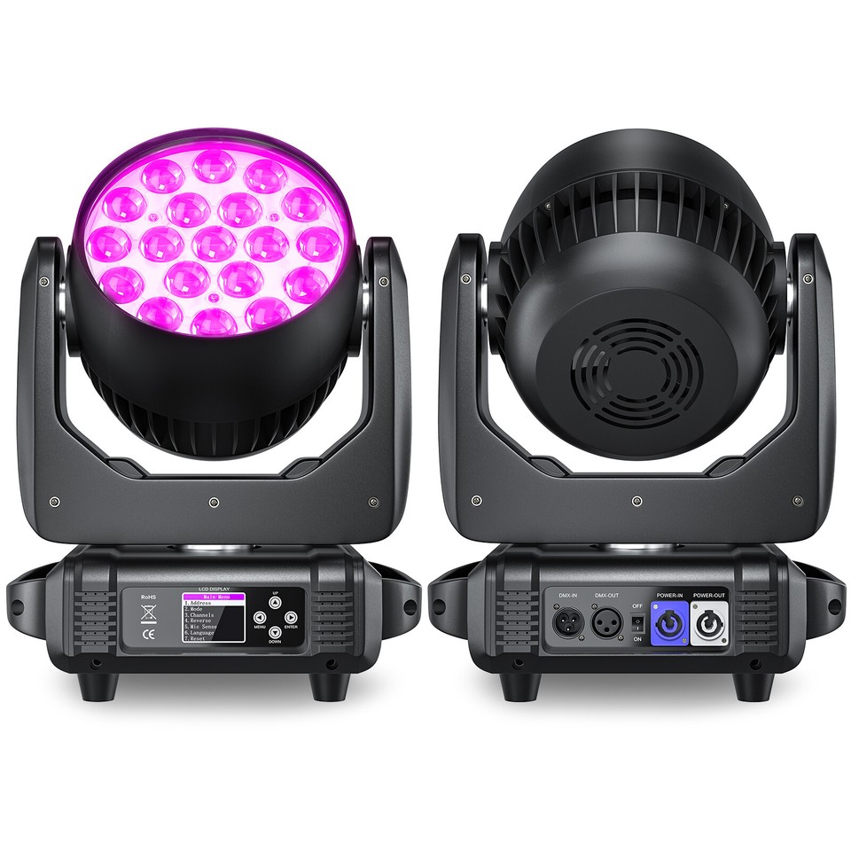 19x15W LED Zoom Moving Head Stage Light RGBW DMX Beam Wash Lighting DJ ...