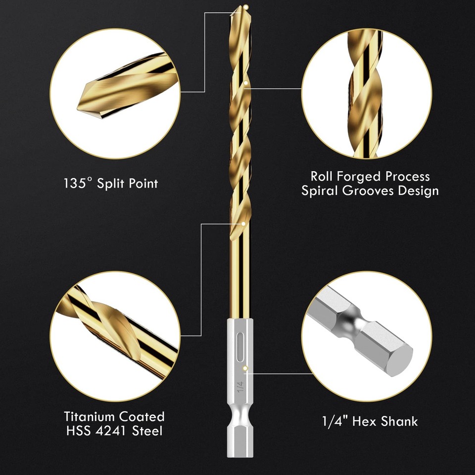 Hex Shank Drill Bit Set, 30Pcs HSS Titanium Twist Drill Bit for Sheet ...