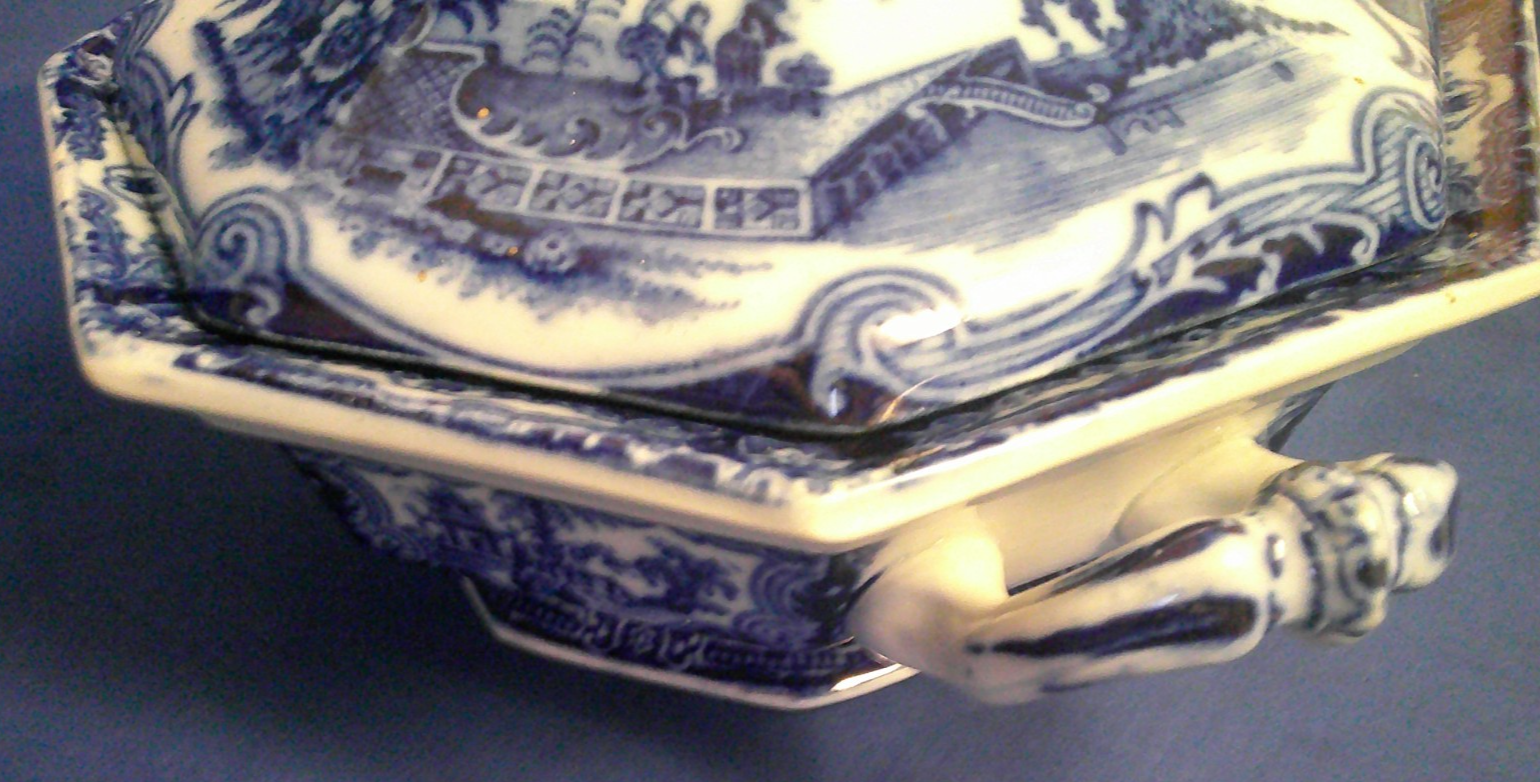 Antique William Adams & Co Kyber Flow Blue 2 Tureens Blue Transfer ...