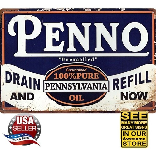 Metal Tin Petroliana Sign • Penno ‘Unexcelled’ Pennsylvania Oil ...