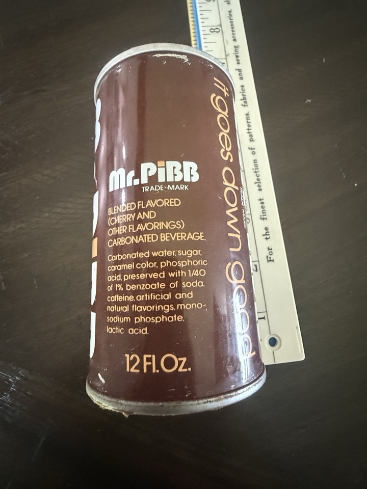 MR. PIBB Soda Pop Old Vintage 1970s 12 oz Steel Tin Metal Soda Can Coca ...