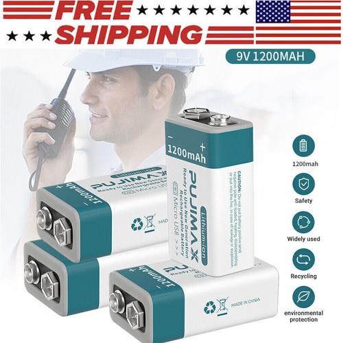 1200mAh 9v Battery USB Rechargeable Lithium 6f22 PP3 Block 9volt Li-ion ...