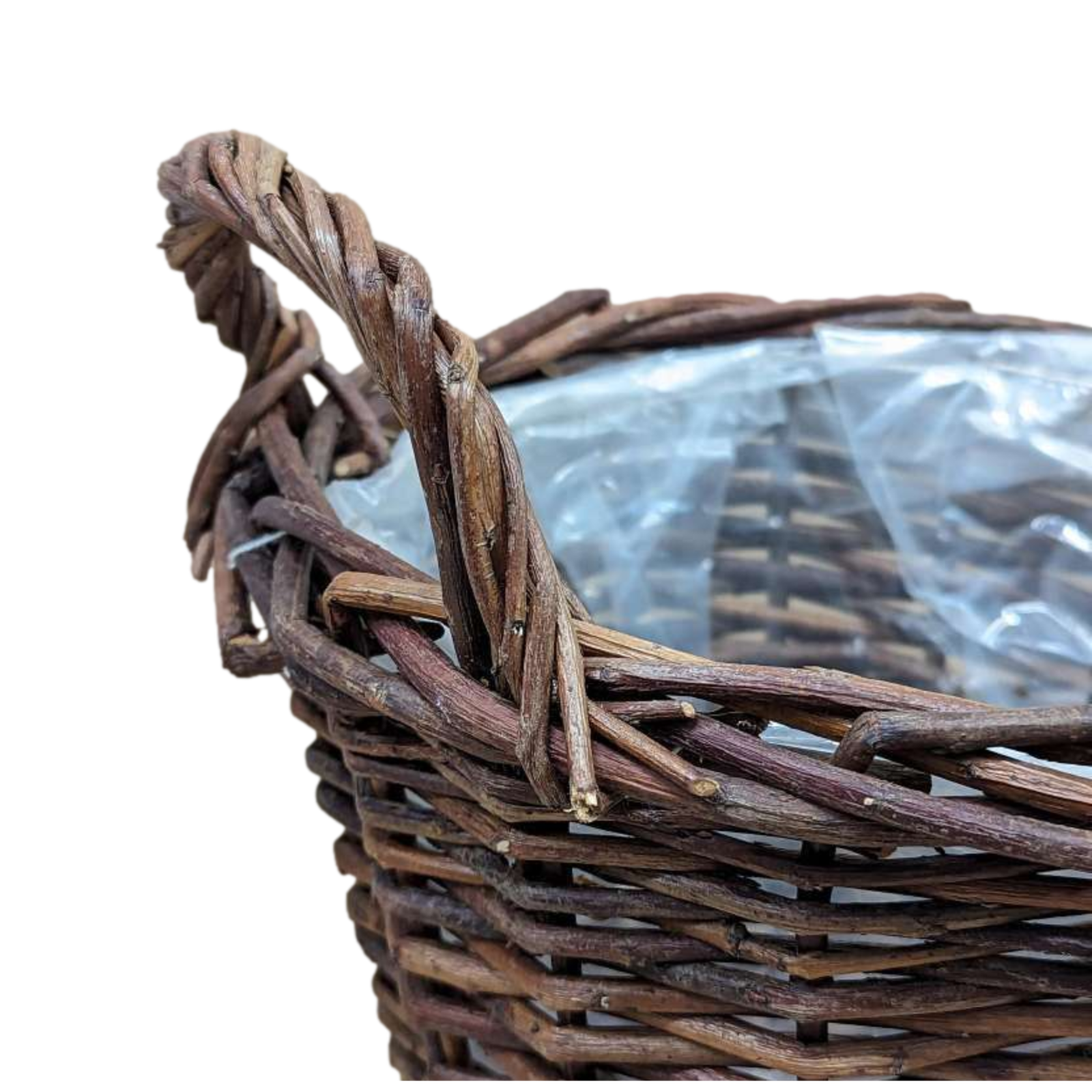 Wicker Basket Dark Brown Rattan with Handle Lined Rattan Willow Planter ...