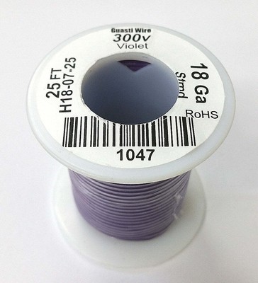 H18-07-25 25FT 18AWG VIOLET Stranded Electronic Hook Up 300V Wire ...