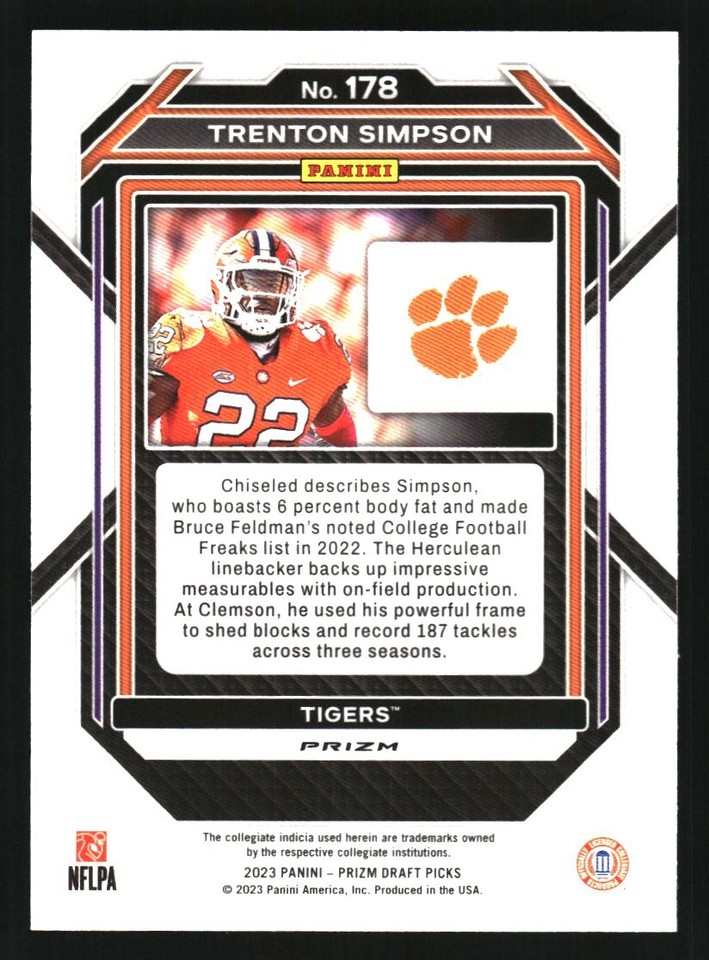 2023 panini prizm draft picks Trenton Simpson ruby wave prizm RC #178 ...