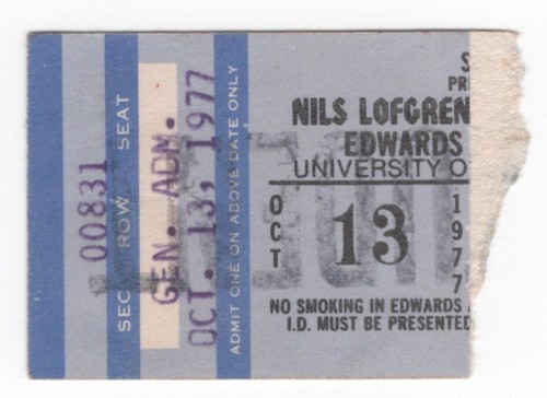 Nils Lofgren Andy Pratt 10/13/77 Kingston RI URI Ticket Stub Bruce ...