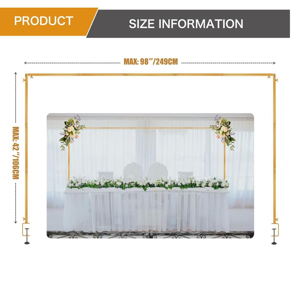 Gold Over the Table Rod Stand with Clamps Table Arch for Picnic Wedding ...
